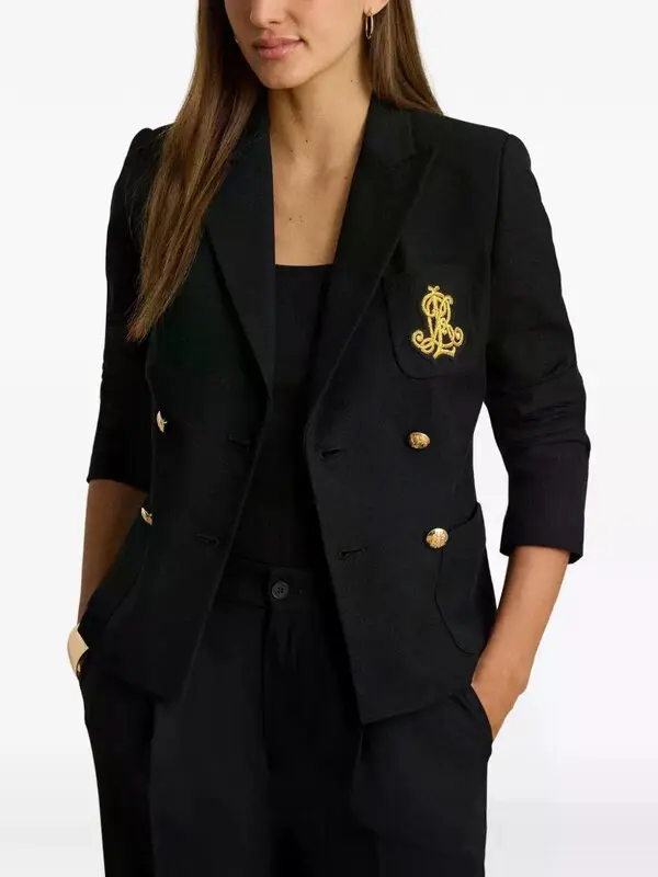 Ralph Lauren Double-breasted Piqué Blazer With Embroidered Logo