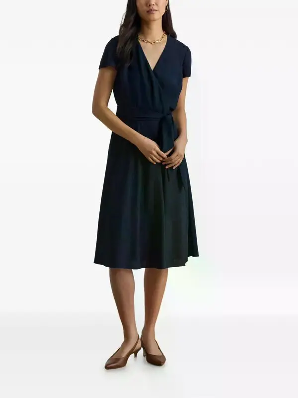Ralph Lauren Belted Georgette Surplice Midi Dress - Blue