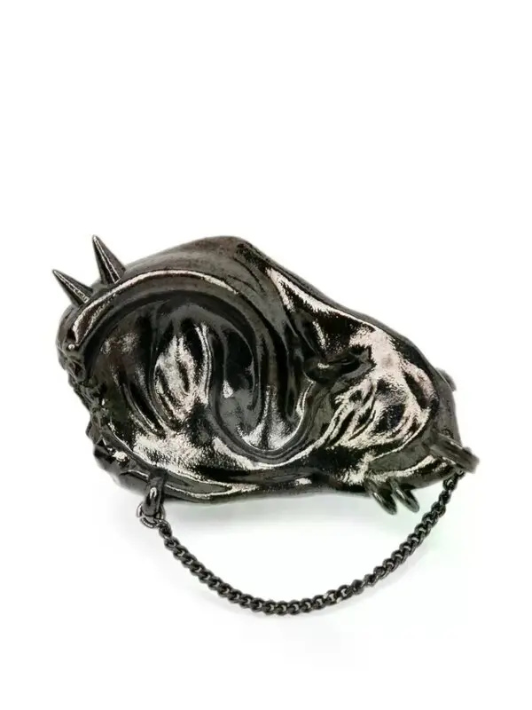 Yohji Yamamoto Rocker's Ear Brooch With Spike And Chain Detail - Black