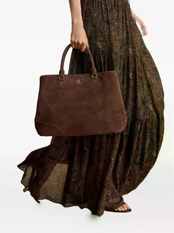 Ralph Lauren Marcy Perforated Suede Satchel Bag