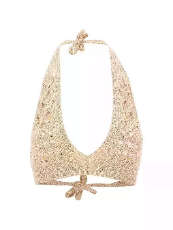 KANGRA Open-knit Stud-embellished Halterneck Top