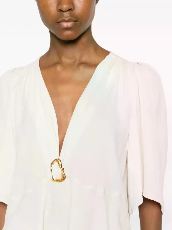 FORTE_FORTE Short Sleeve Top With Gold-tone Buckle Detail
