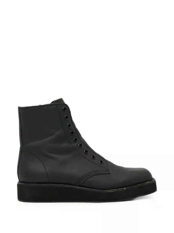Yohji Yamamoto Mat Oil Leather Square Toe Zip Boots