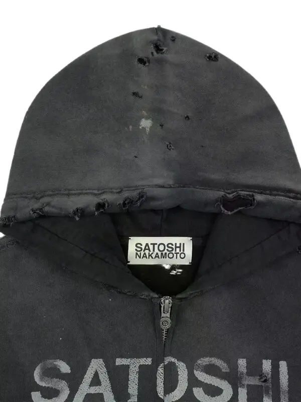 SATOSHI NAKAMOTO Distressed Paint-splatter Hoodie With Logo