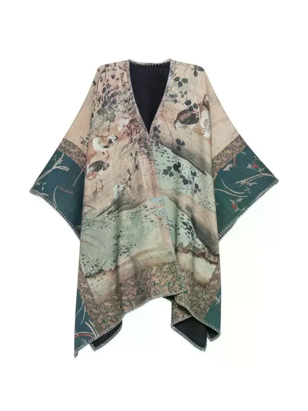 PIERRE-LOUIS MASCIA Pancake Graphic-print Blanket-stitch Cape - Neutrals