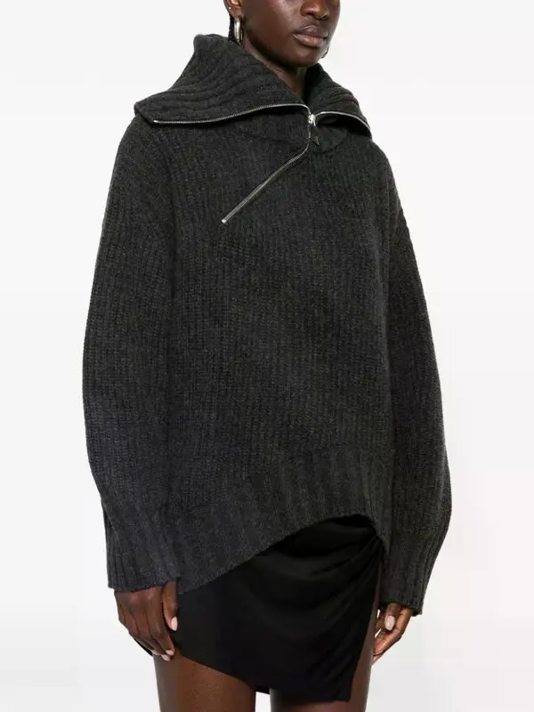 Attico Asymmetric Zip Ribbed-knit Sweater - Grey