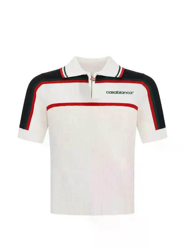 Casablanca Logo Embroidered Striped Knit Polo Shirt - Neutrals