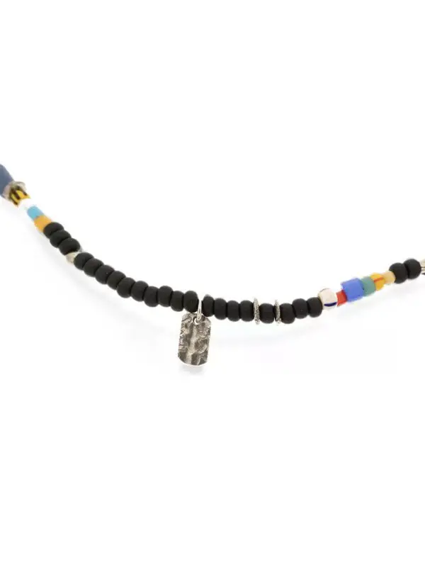 Paul Smith Beaded Logo Plaque Necklace - Black