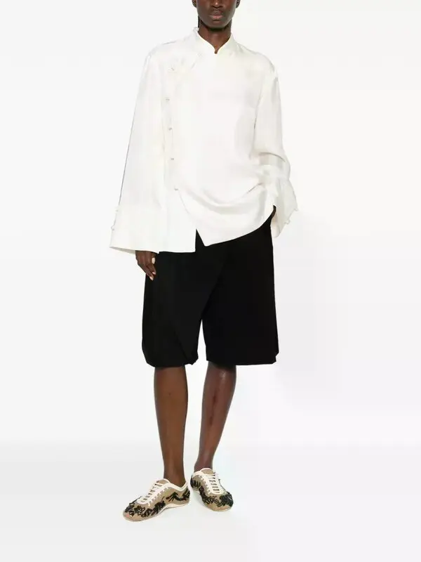 RÓHE Cream Satin Frog Fastening Wide-cuff Blouse