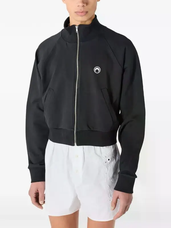 MARINE SERRE Embroidered Crescent Moon Logo Zipped Sweatshirt In Organic Cotton