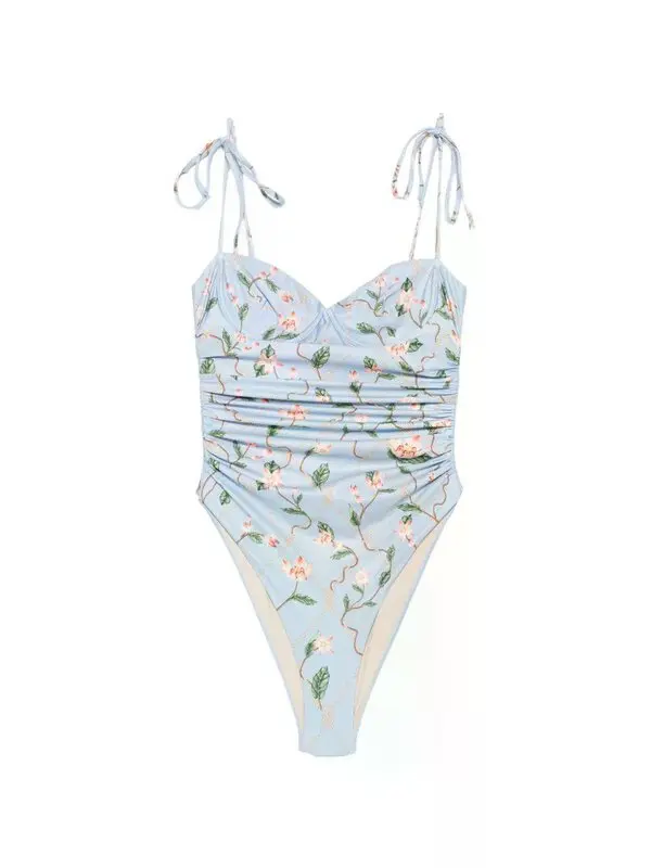 Agua Bendita Floral Print High-cut One-piece Swimsuit - Blue