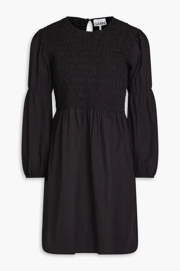 GANNI Shirred Cottonpoplin Mini Dress