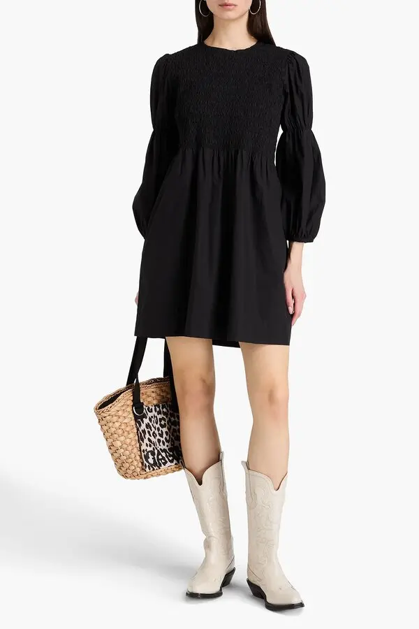 GANNI Shirred Cottonpoplin Mini Dress