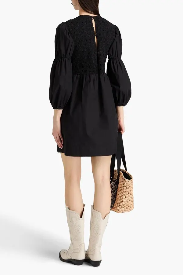 GANNI Shirred Cottonpoplin Mini Dress