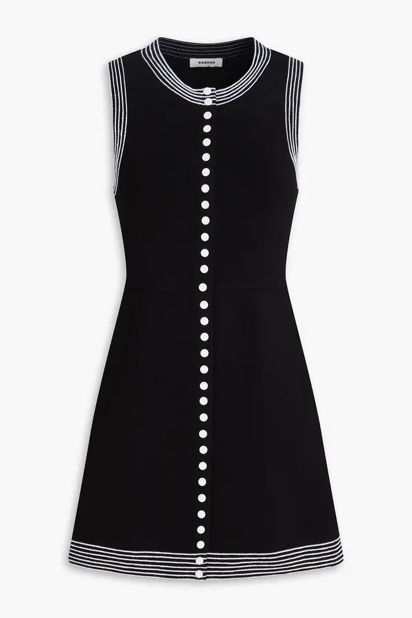 Sandro Embroidered Stretchknit Mini Dress - Black