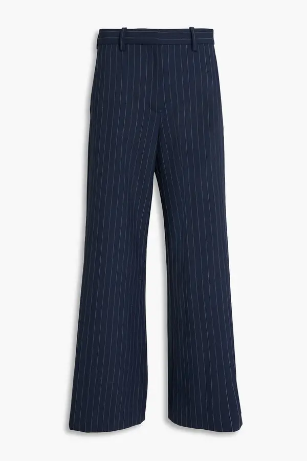 Maje Pinstriped Woolblend Twill Wideleg Pants - Navy