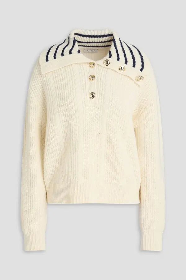 Sandro Striped Cableknit Woolblend Polo Sweater
