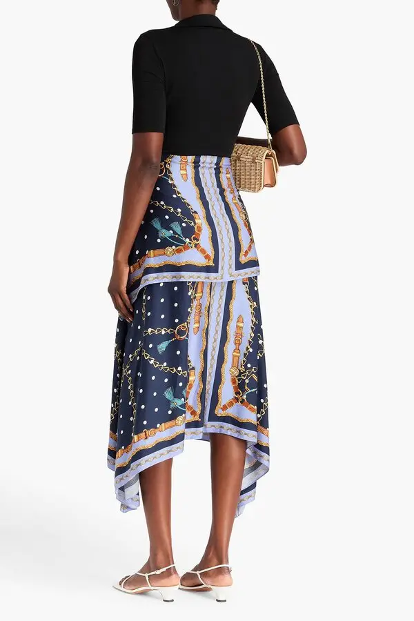 Maje Jerseypaneled Printed Crepe Midi Dress