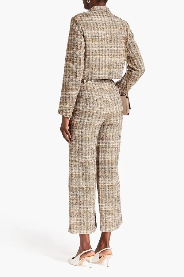 Maje Belted Metallic Tweed Wideleg Pants