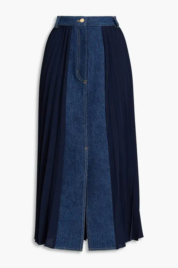 Sandro Denimpaneled Crepe Midi Skirt