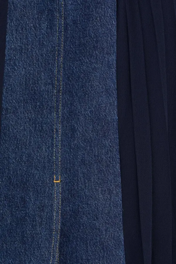 Sandro Denimpaneled Crepe Midi Skirt