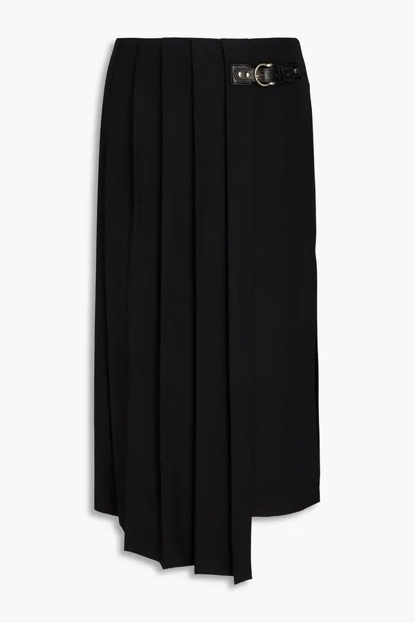 Maje Embellished Asymmetric Pleated Twill Skirt - Black