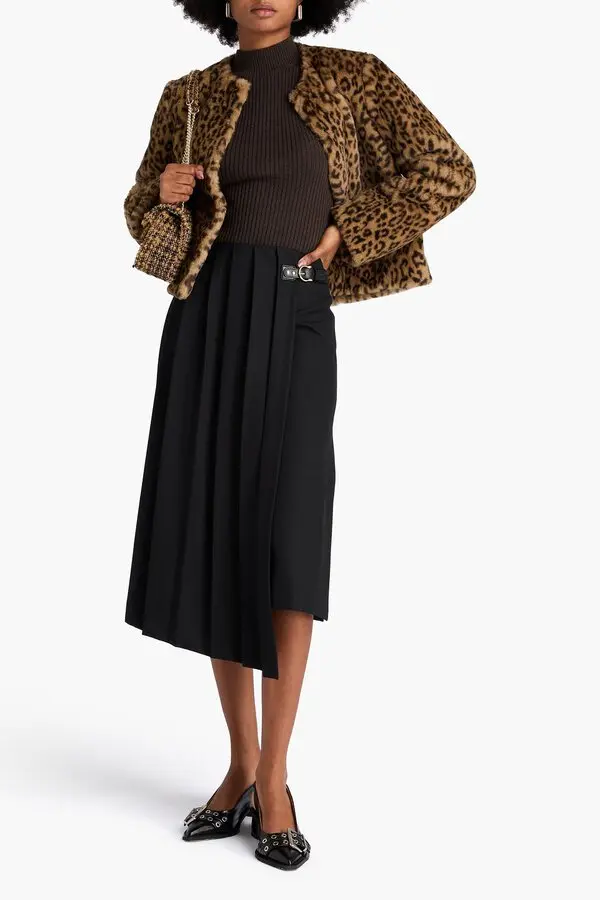 Maje Embellished Asymmetric Pleated Twill Skirt