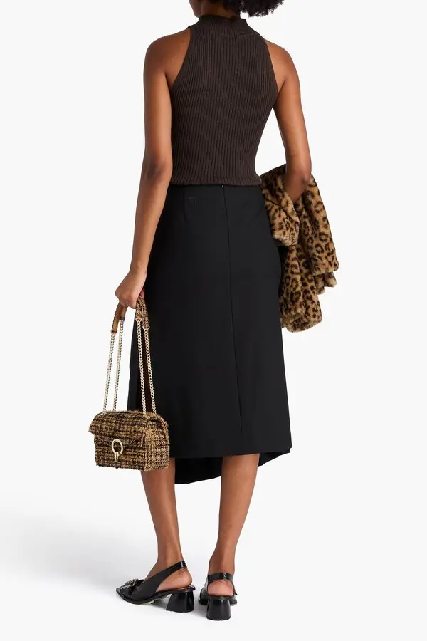 Maje Embellished Asymmetric Pleated Twill Skirt
