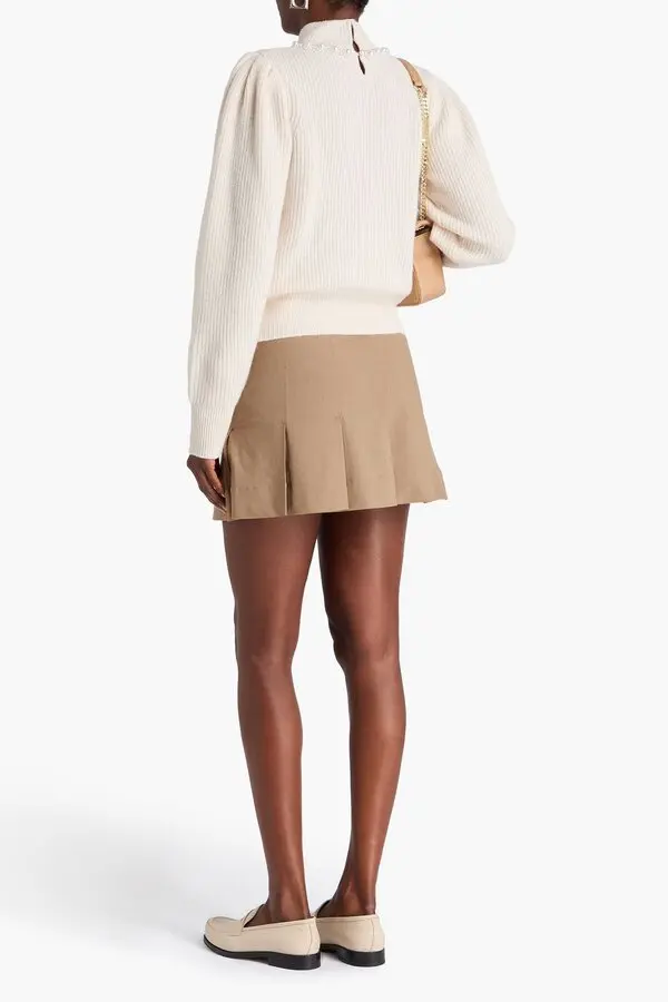 Sandro Embellished Ribbed Wool And Cashmereblend Mockneck Sweater
