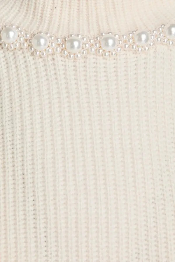 Sandro Embellished Ribbed Wool And Cashmereblend Mockneck Sweater