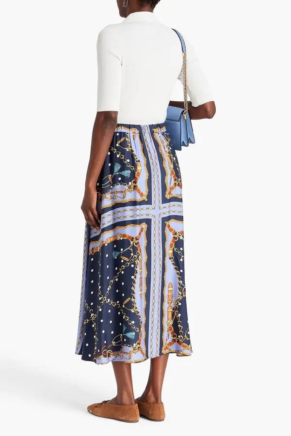 Maje Printed Crepe Midi Skirt