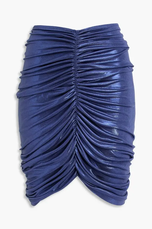 Norma Kamali Ruched Metallic Stretchjersey Mini Skirt - Blue