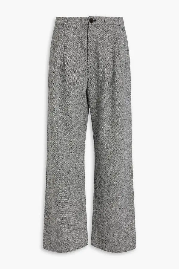 ANINE BING Carrie Pleated Woolblend Tweed Wideleg Pants