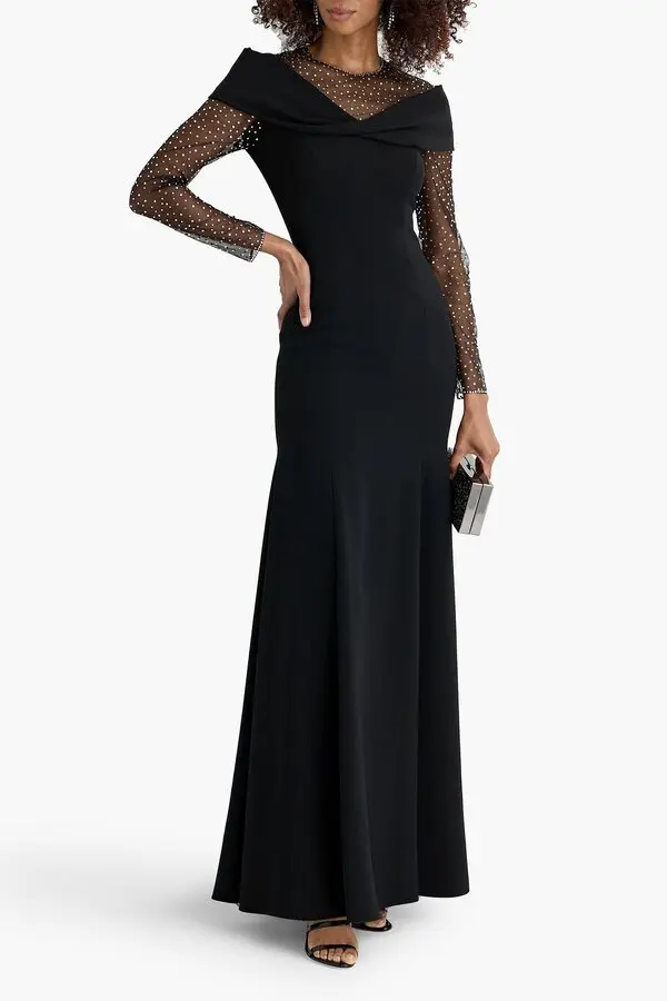 Jenny Packham Etienne Crystalembellished Tullepaneled Crepe Gown