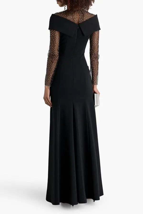 Jenny Packham Etienne Crystalembellished Tullepaneled Crepe Gown