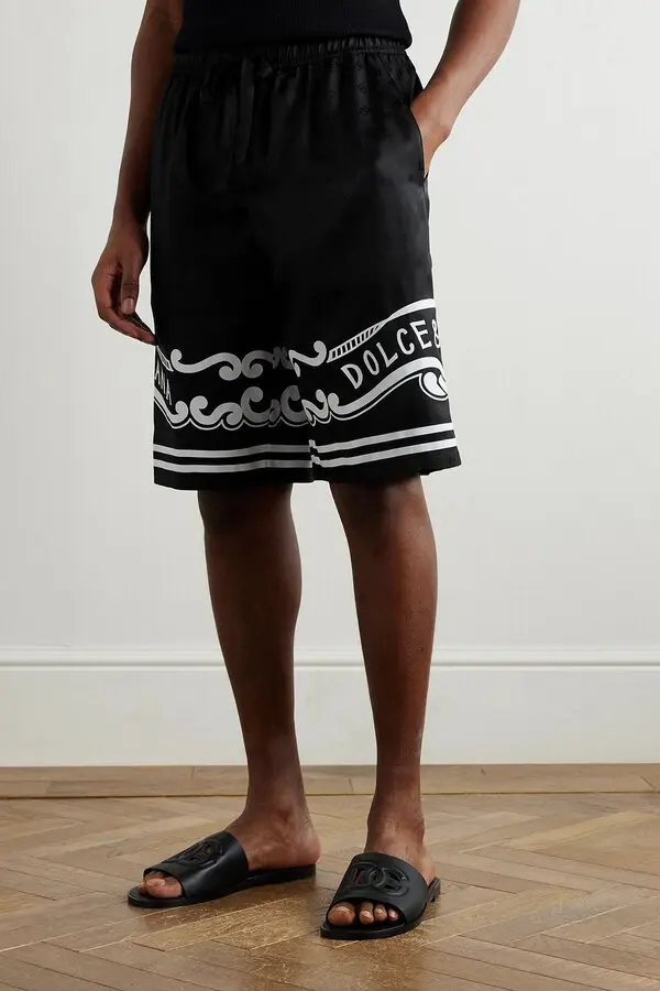 Dolce & Gabbana Logoprint Silktwill Jacquard Drawstring Bermuda Shorts
