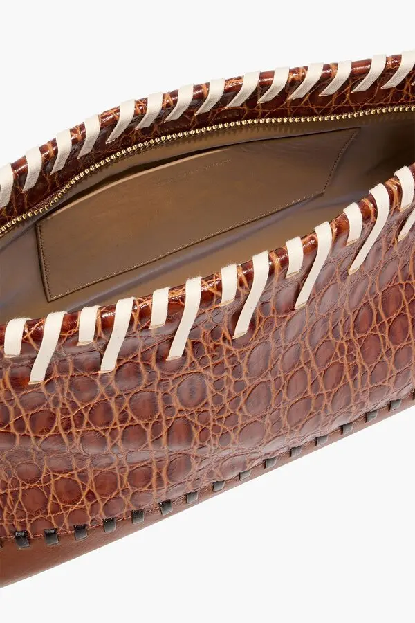 Dries Van Noten Whipstitched Croceffect Leather Clutch