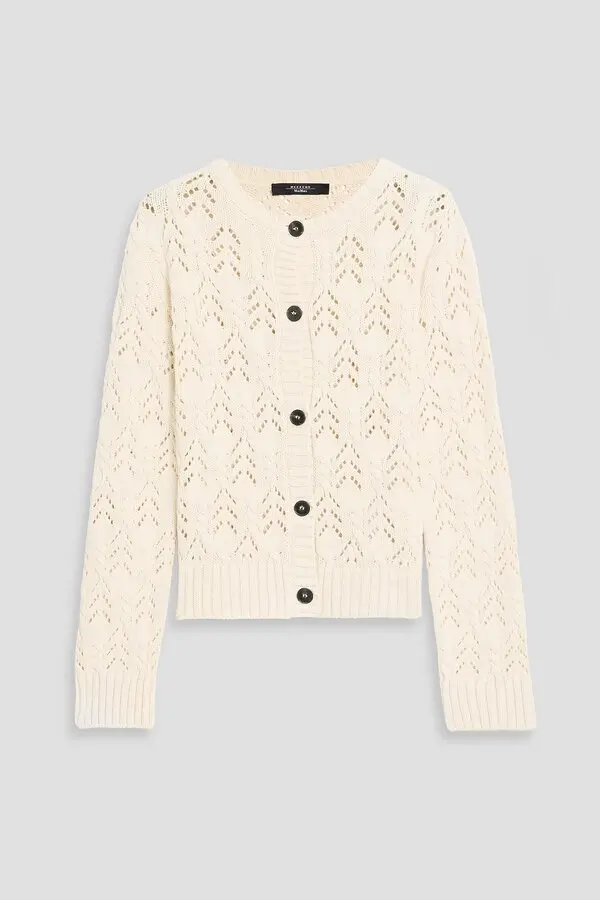Max Mara Pointelle Knit Cotton-blend Cardigan - Ecru