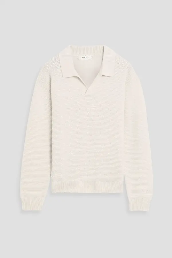 FRAME Textured-knit Wool And Silk-blend Polo Sweater