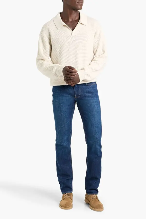 FRAME Textured-knit Wool And Silk-blend Polo Sweater