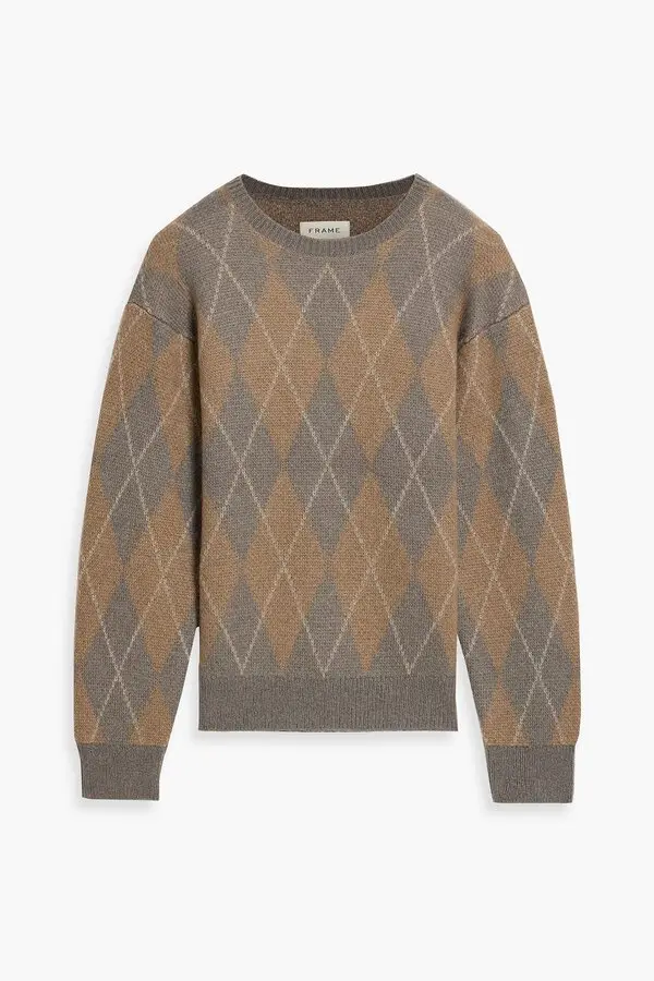 FRAME Argyle Jacquard Knit Sweater - Gray