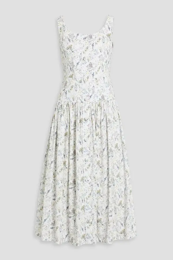 Adam Lippes Cassie Floralprint Cottonpoplin Midi Dress - Ivory