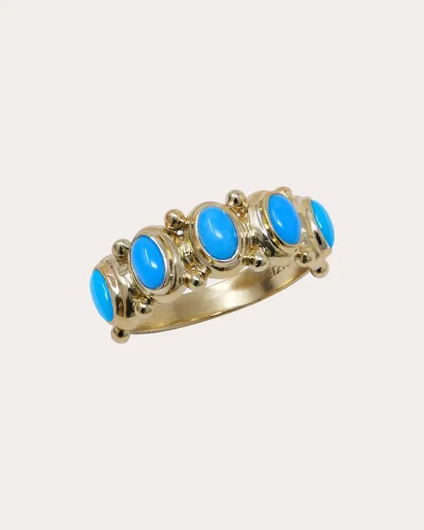 Anzie Turquoise Méditerranée Oval Arch Eternity Ring 14k Gold - Blue