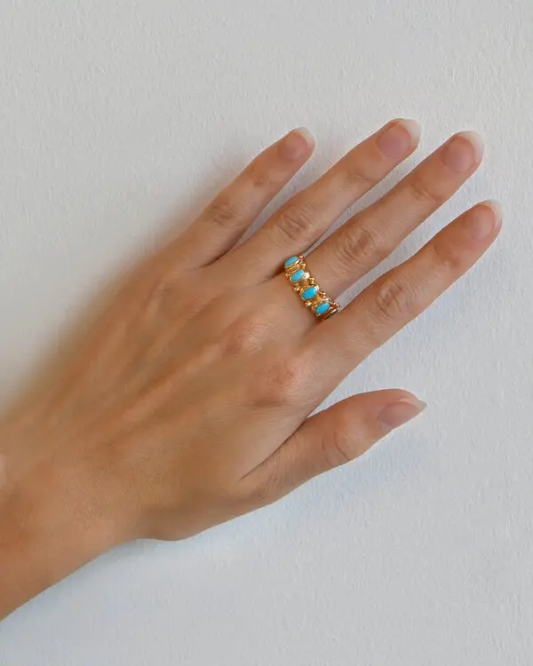 Anzie Turquoise Méditerranée Oval Arch Eternity Ring 14k Gold