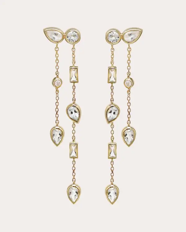 Anzie Topaz Cléo Eliana Double Chain Drop Earrings - Neutral