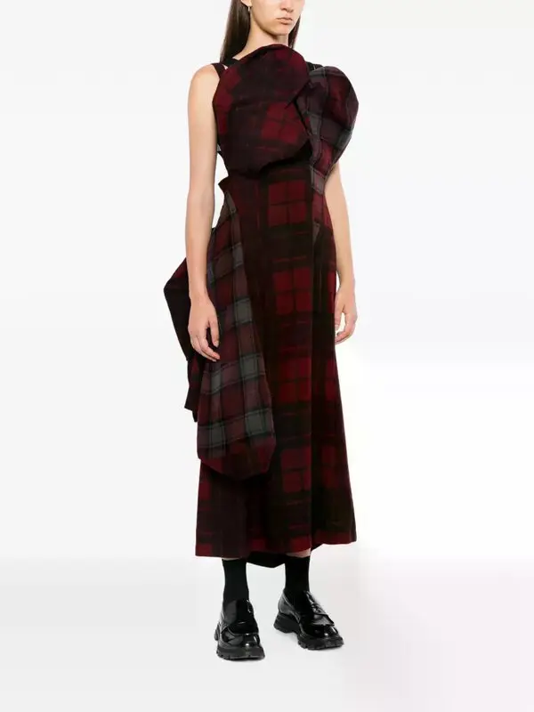 Yohji Yamamoto Plaid Draped Midi Dress