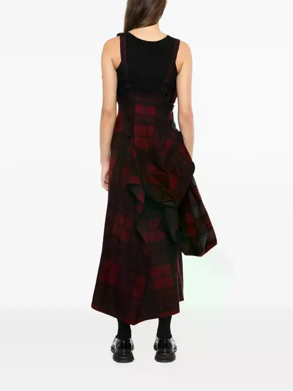 Yohji Yamamoto Plaid Draped Midi Dress