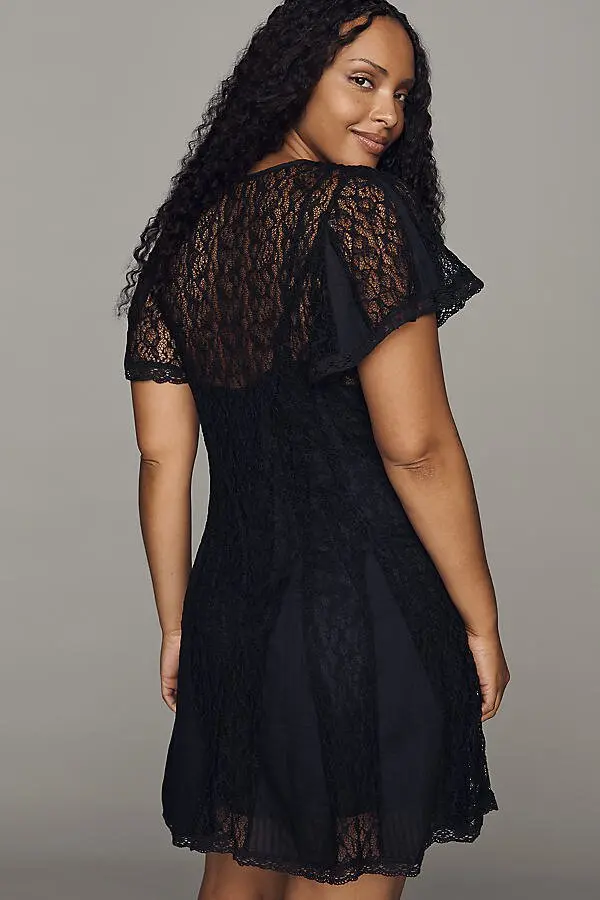 Anthropologie Lace Godet Mini Dress - Black