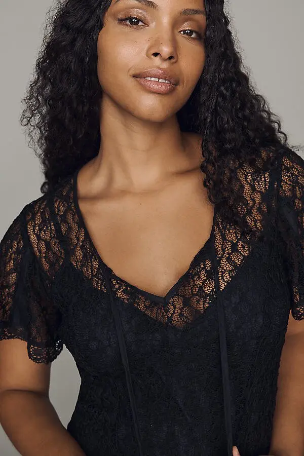 Anthropologie Lace Godet Mini Dress - Black