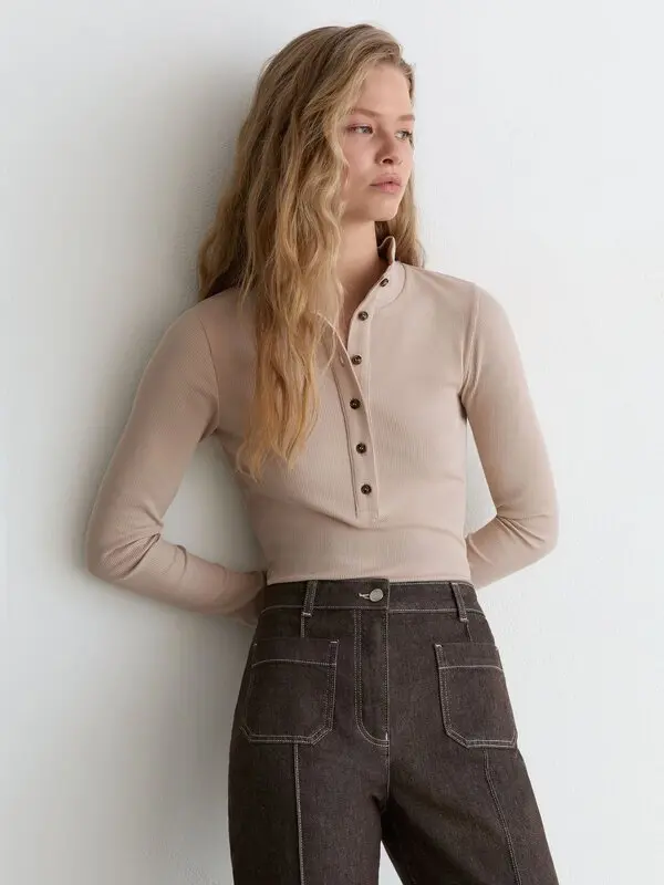 REISS Ida Cotton-stretch Funnel-neck Top - Neutral